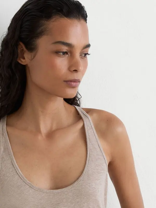 REISS Lidie Linen Racer-back Vest - Stone
