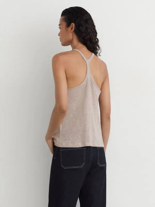 REISS Lidie Linen Racer-back Vest - Stone