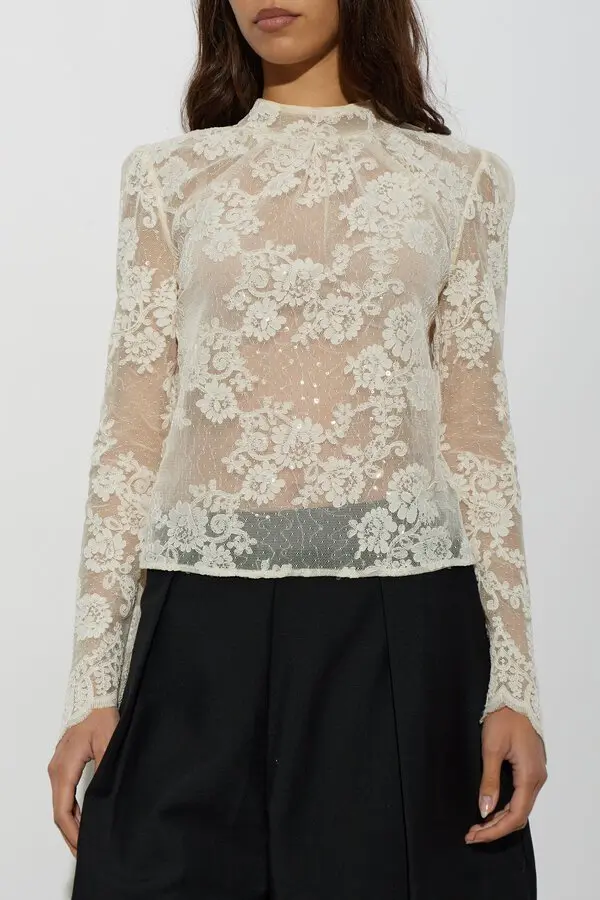 SELF-PORTRAIT Lace Top With Shimmering Sequins