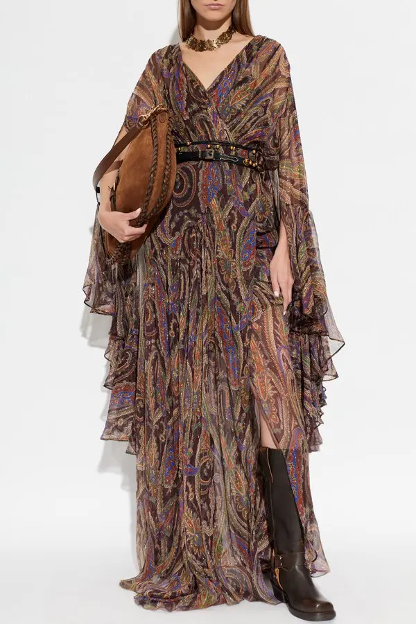 Etro Long Multicolor Paisley Dress With Lurex Thread By