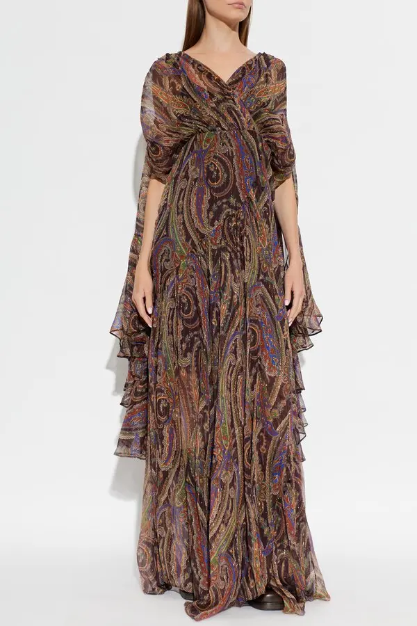 Etro Long Multicolor Paisley Dress With Lurex Thread By