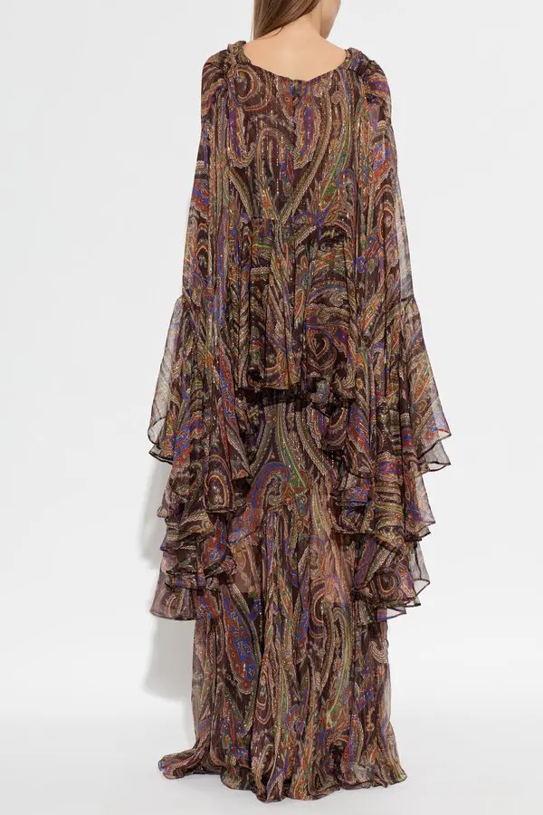 Etro Long Multicolor Paisley Dress With Lurex Thread By