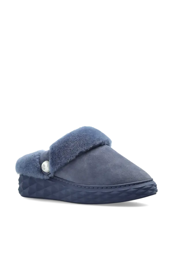 JIMMY CHOO Diamond Maxi’ Suede Fur-lined Mules