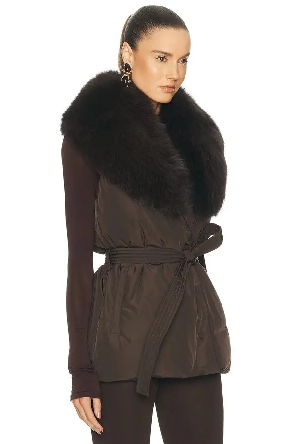 YVES SALOMON Fox Fur Vest In Brown