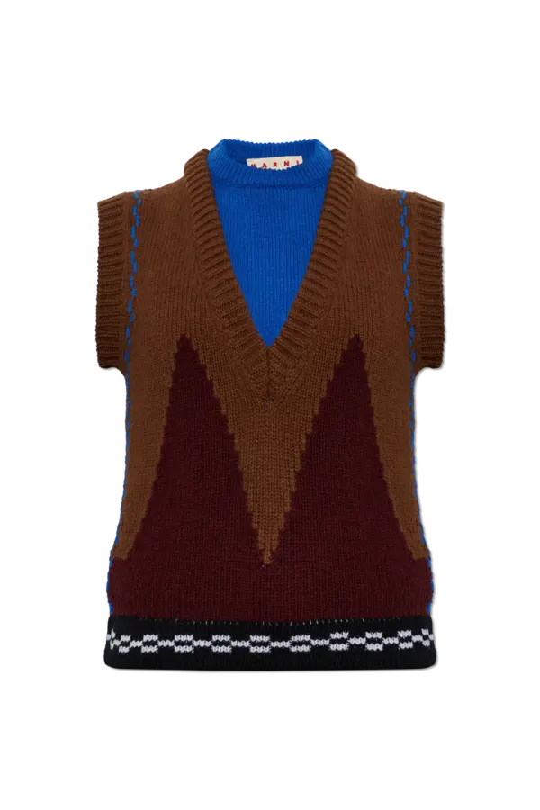 Marni Wool Vest With Sewn Logo - Brown