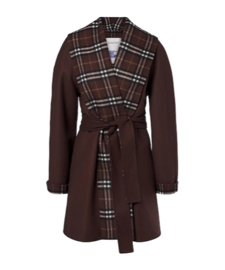 Burberry Check Belted Wool Coat - Black