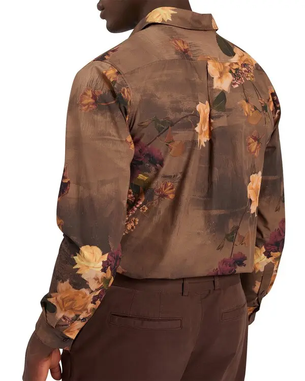 Ted Baker London Hadwin Relaxed Painted Floral Print Shirt - Olive