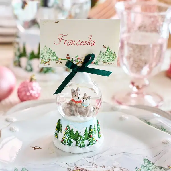 JULISKA Berry & Thread North Pole Husky Snow Globe Place Card Holder