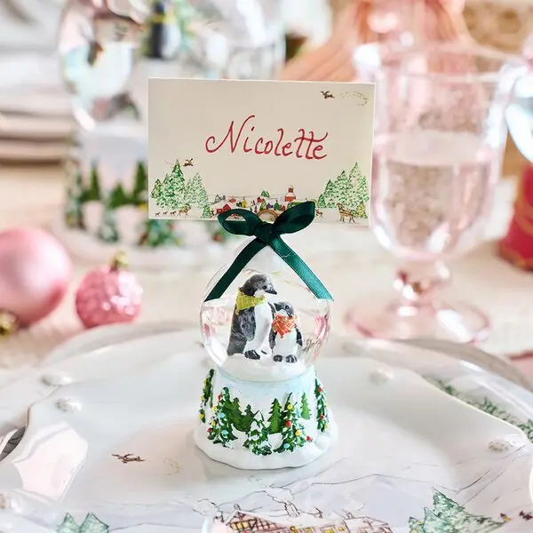JULISKA Berry & Thread North Pole Penguin Snow Globe Place Card Holder
