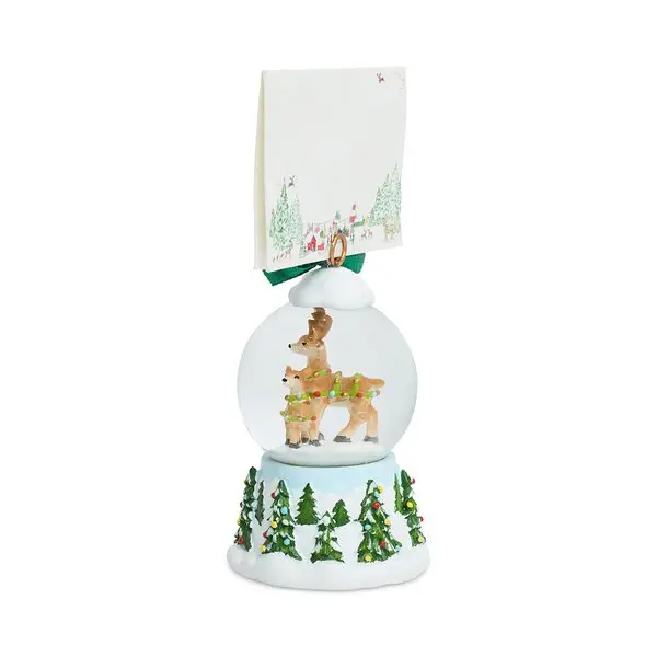 JULISKA Berry & Thread North Pole Reindeer Snow Globe Place Card Holder