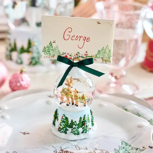 JULISKA Berry & Thread North Pole Reindeer Snow Globe Place Card Holder