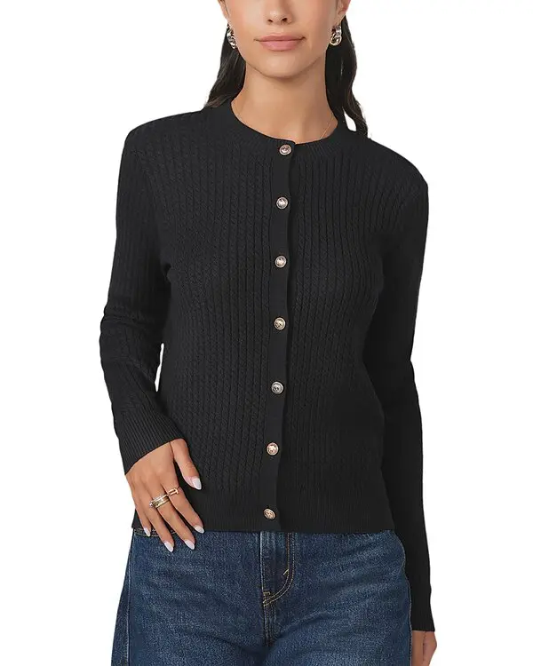 POINT Twisted Cable Knit Cardigan - Navy
