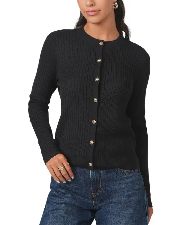 POINT Twisted Cable Knit Cardigan - Navy