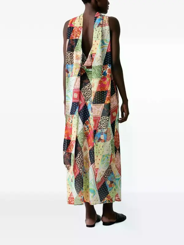 NEVER FULLY DRESSED Patchwork Cowl-neck Maxi Dress
