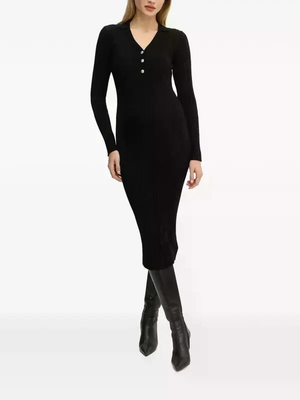 MORGAN Ribbed-knit Button-up Midi Dress - Black