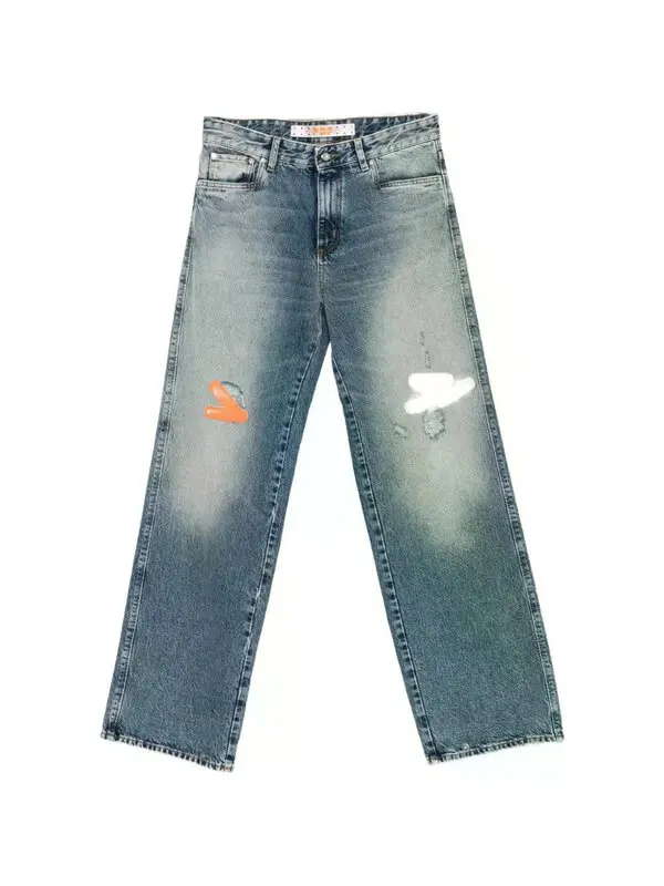 PDF Distressed Graphic-print Straight-leg Jeans