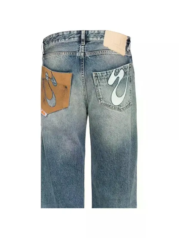 PDF Distressed Graphic-print Straight-leg Jeans