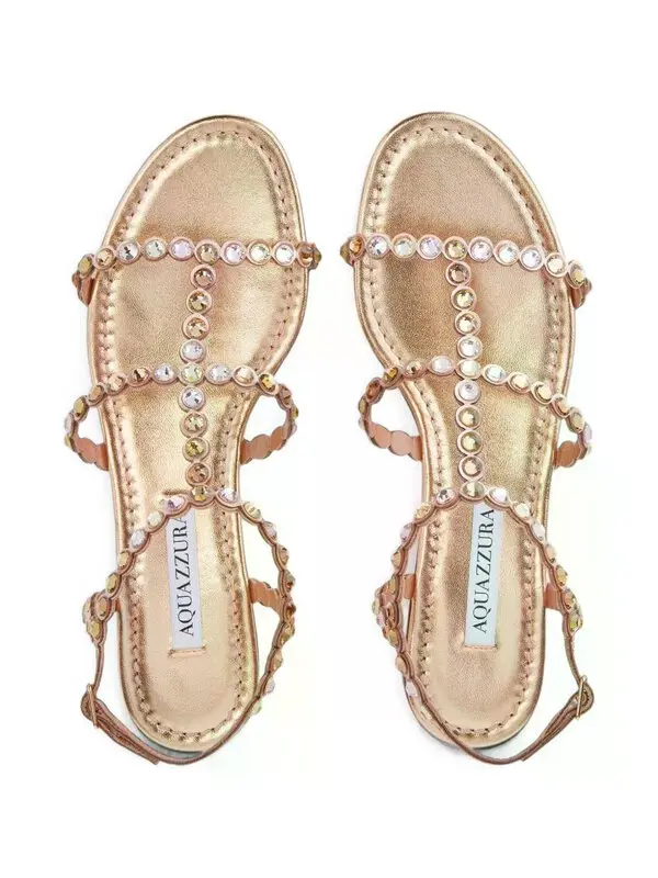 AQUAZZURA Tequila Crystal-embellished Metallic Flat Sandals