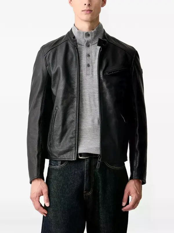 AERONAUTICA MILITARE Logo-patch Leather Jacket - Black