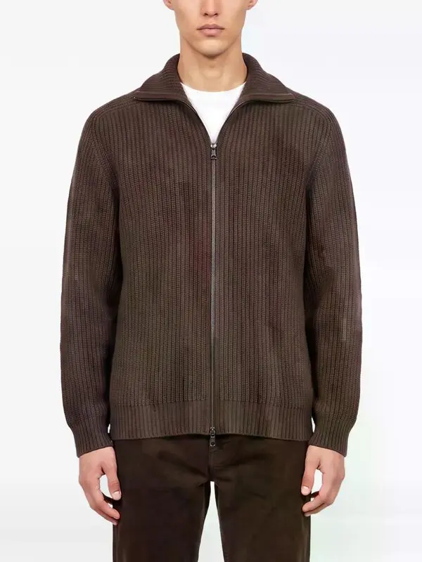 Tagliatore Ribbed-knit Zip-up Cardigan