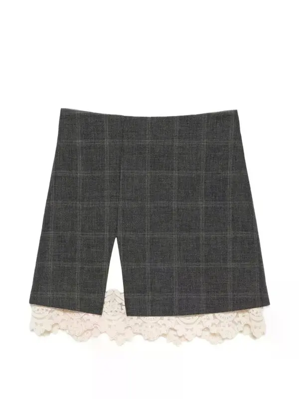 Sandro Lace-trim Checked Skirt - Grey
