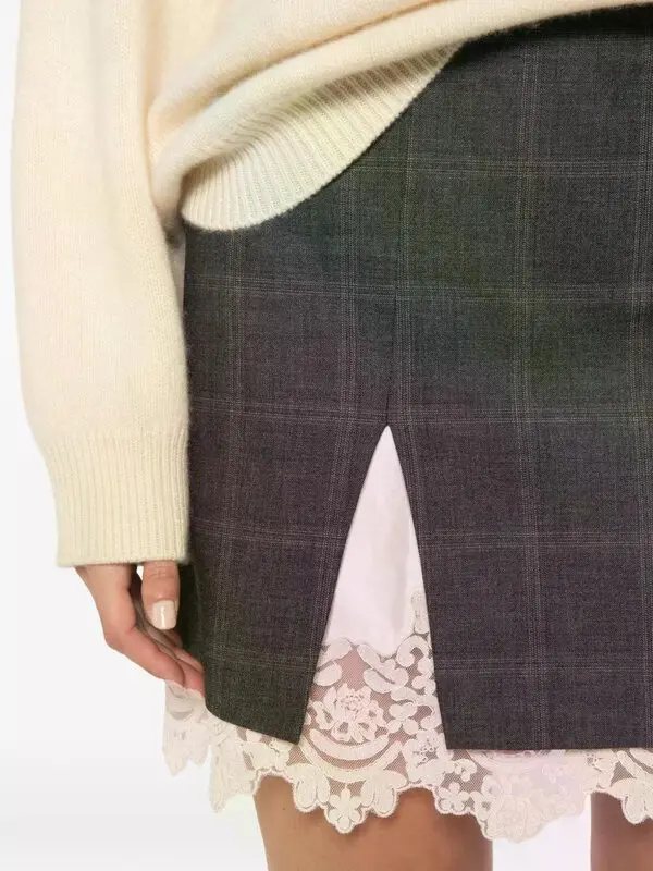 Sandro Lace-trim Checked Skirt