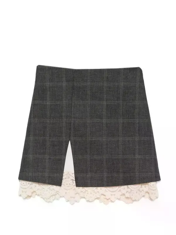 Sandro Lace-trim Checked Skirt - Grey