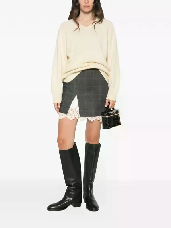 Sandro Lace-trim Checked Skirt