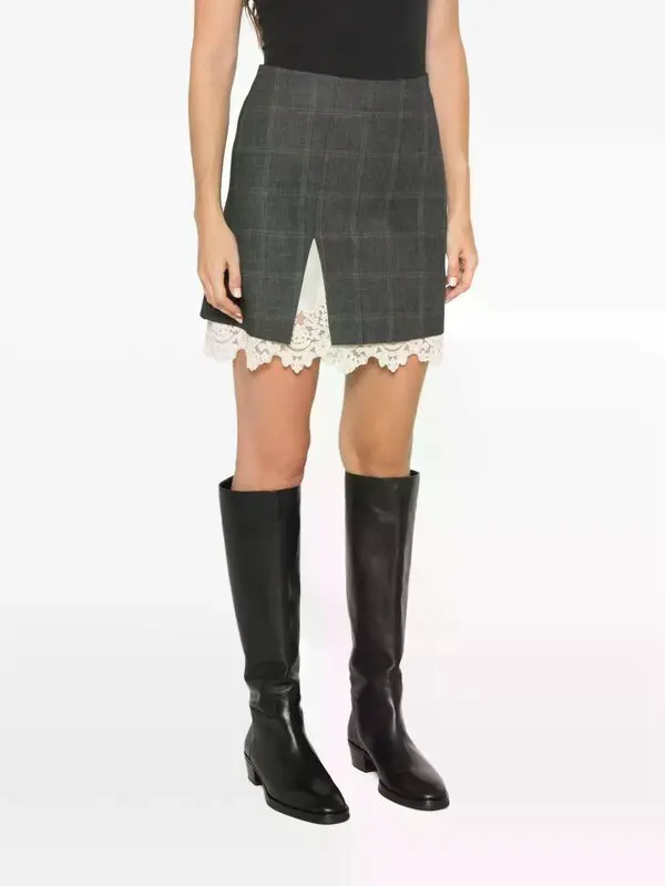 Sandro Lace-trim Checked Skirt