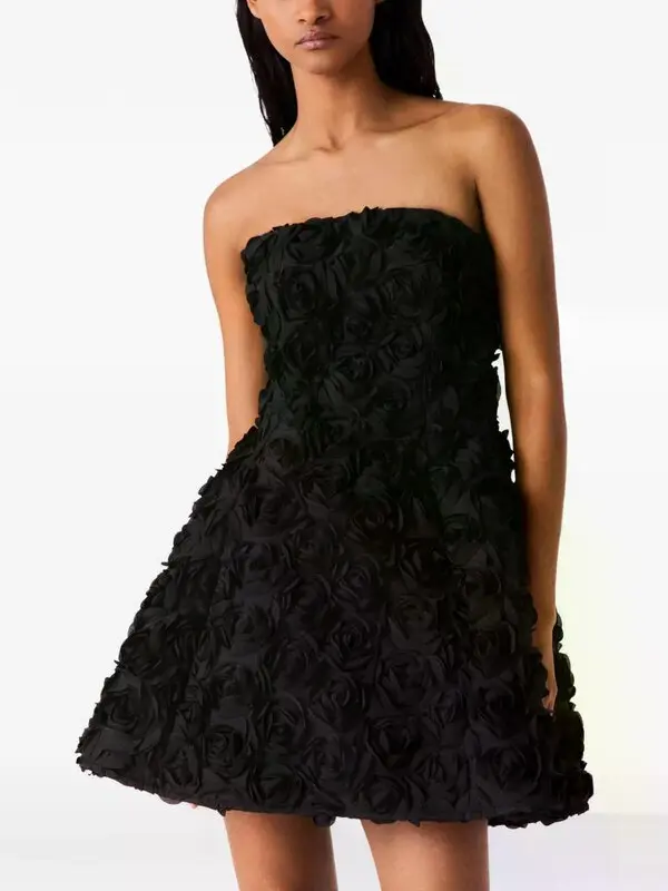 Maje Strapless Dress With Flowers - Black