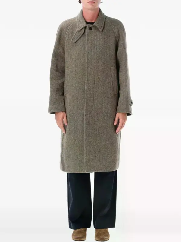 TONYWACK Herringbone-pattern Raglan-sleeve Coat - Neutrals