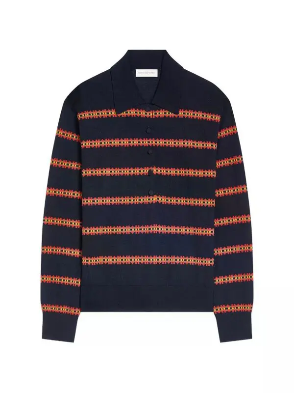 Dries Van Noten Striped Wool Polo - Navy