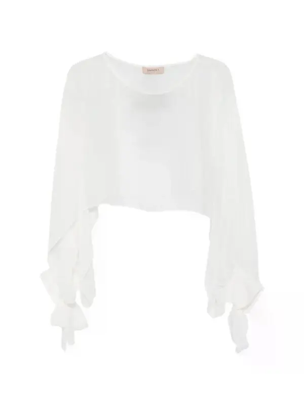 TWINSET Cropped Tie-cuff Top - White