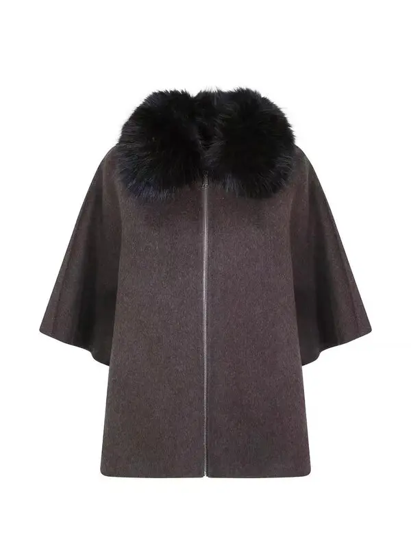 GIOVANNI PARIS Clementine Faux-fur Trim Zip-up Cape - Brown