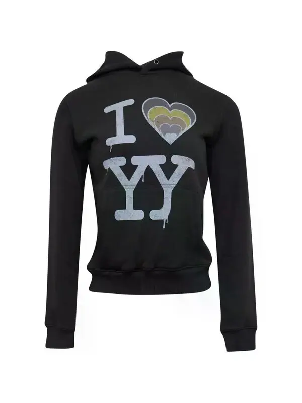 OPEN YY Logo-print Cotton Hoodie - Black