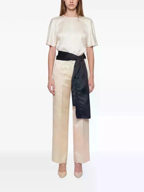 FORTE_FORTE Satin-effect Belted Straight Trousers - Neutrals