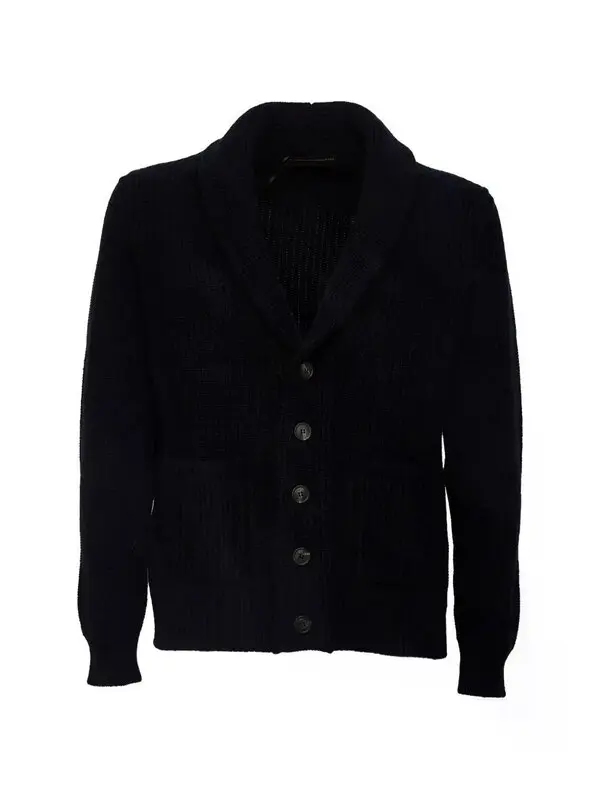 FILIPPO DE LAURENTIIS Ribbed-knit Shawl-collar Cardigan - Blue