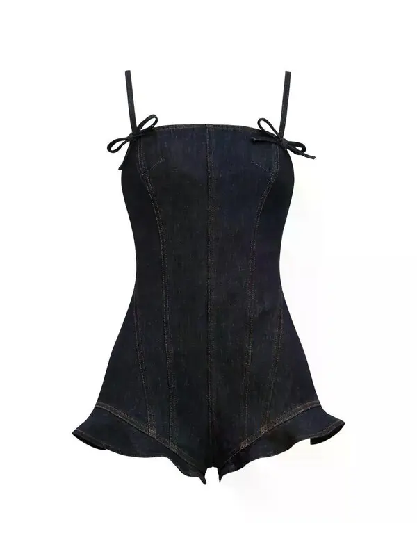 SELF-PORTRAIT Bow-details Denim Playsuit - Blue
