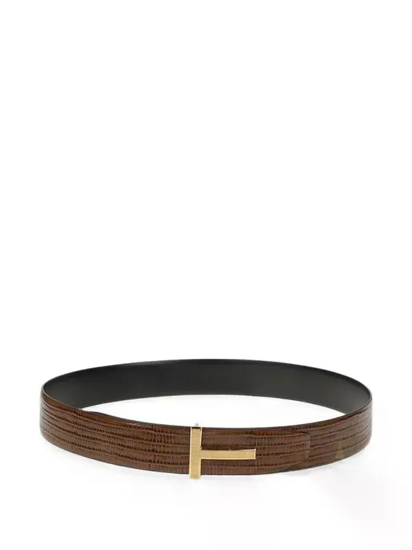 TOM FORD T-logo Lizard-effect Leather Belt - Brown
