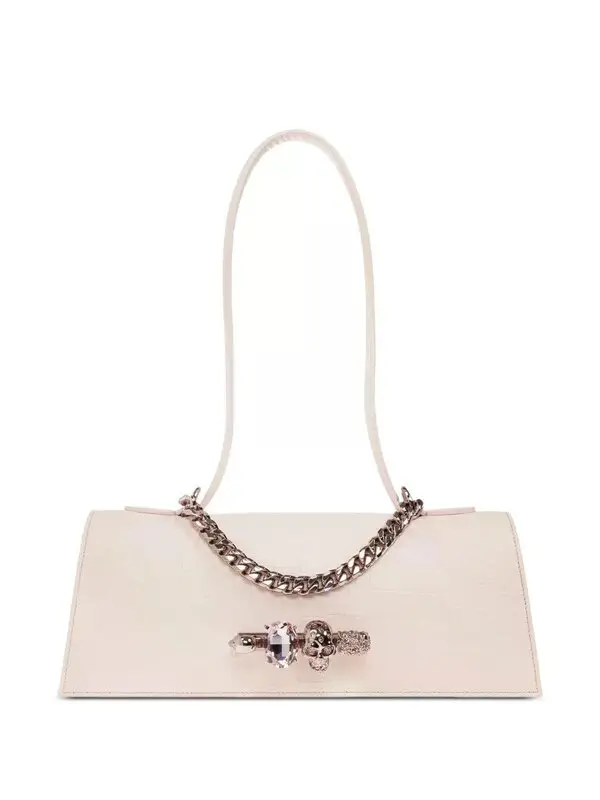 Alexander McQueen Jewelled Crocodile Effect Shoulder Bag - Pink