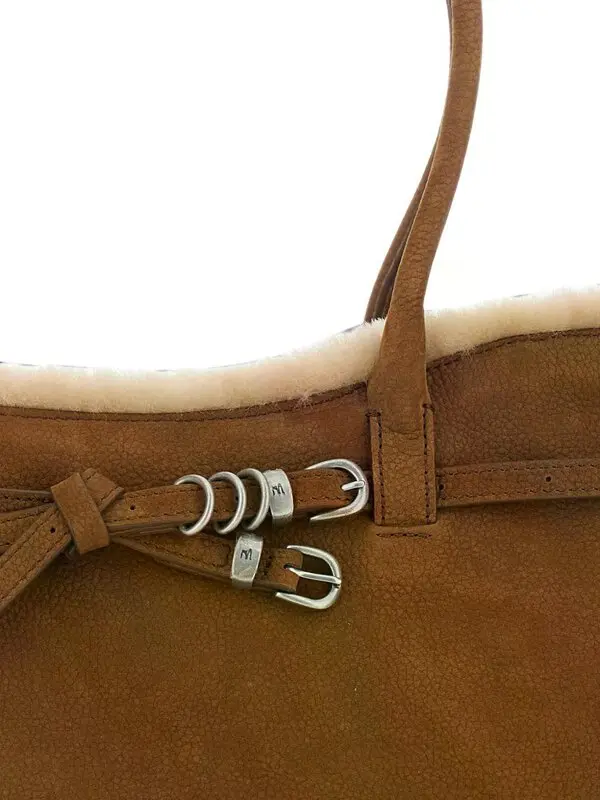 MARGESHERWOOD Large Grandma Shearling-trim Buckled Shoulder Bag
