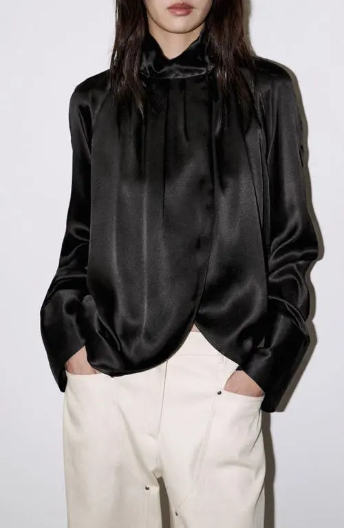 Mango Silk High Neck Tulip Top - Black