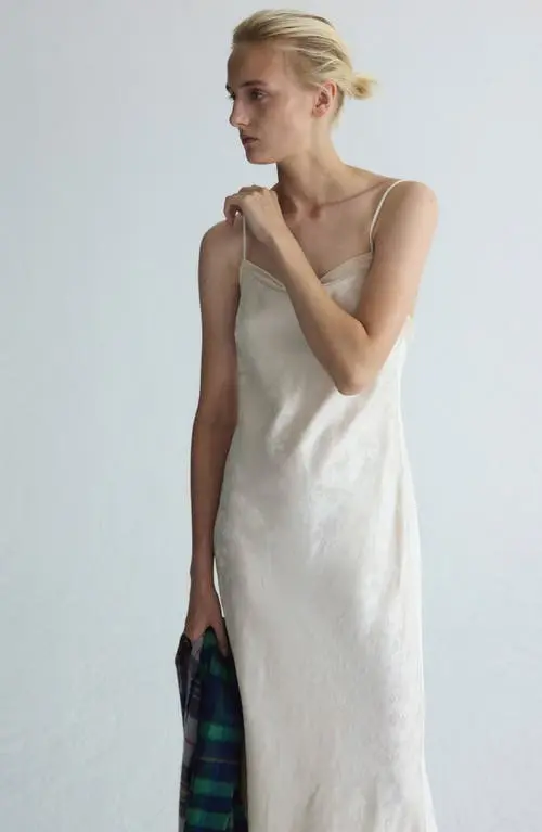 Mango Silk Detail Jacquard Midi Dress