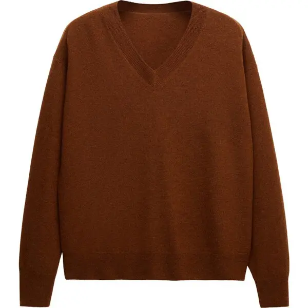 Mango Wool V-neck Sweater - Caramel