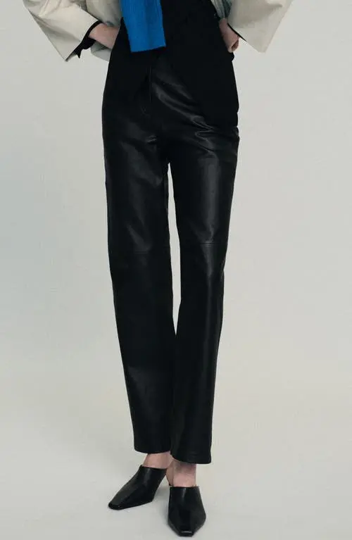 Mango Straight Leg Leather Pants - Black