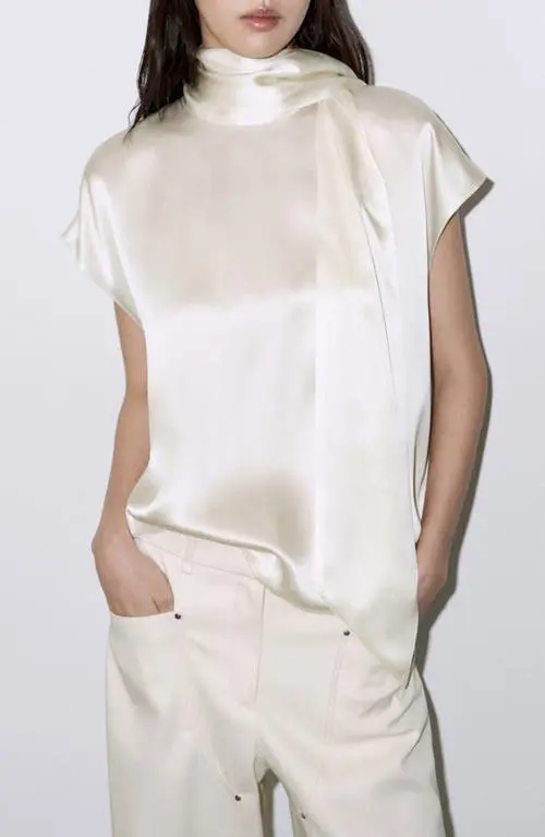 Mango Silk Turtleneck Top - Ecru