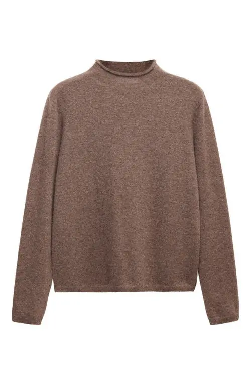 Mango Cashmere Perkins Neck Sweater - Medium Brown