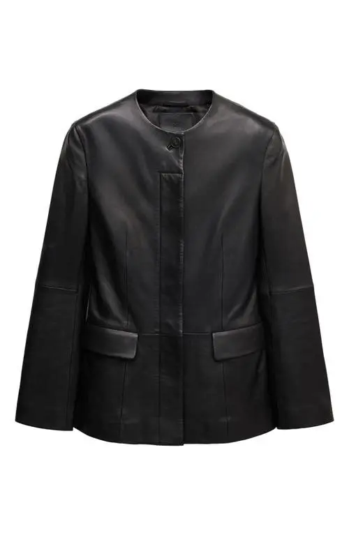 Mango Round Neck Leather Blazer