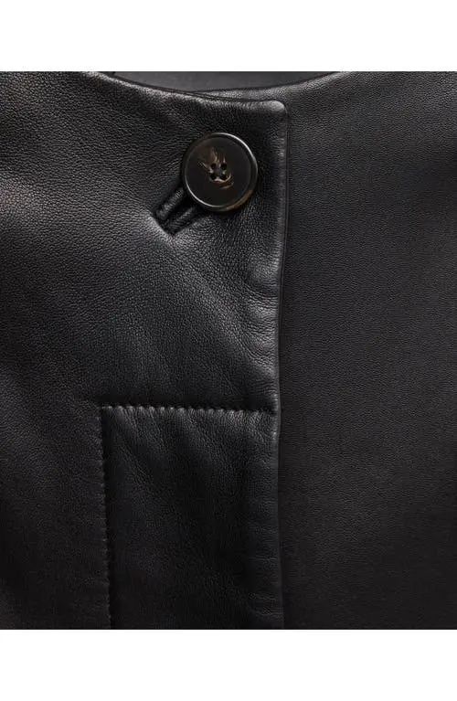 Mango Round Neck Leather Blazer