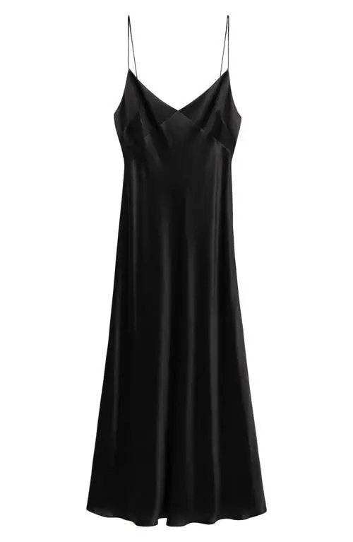 Mango Silk Blend V-neck Midi Dress - Black